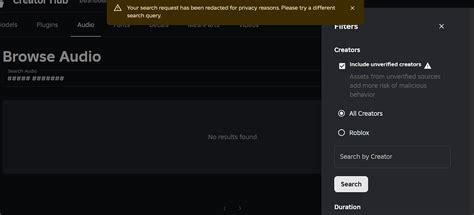Roblox Creator Hub Searching For Music Censored Creator Hub Bugs