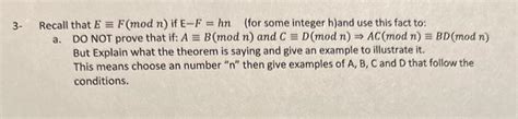 Solved Recall That E≡fmodn If E−fhn For Some Integer