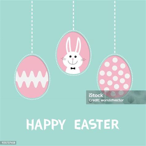 넥타이 나비와 함께 하는 토끼 레 3 회화 계란 포탄입니다 행복 한 부활절 텍스트입니다 매달려 그린 계란 세트 선 대 쉬 인사말 카드입니다 평면 디자인 스타일입니다 귀여운