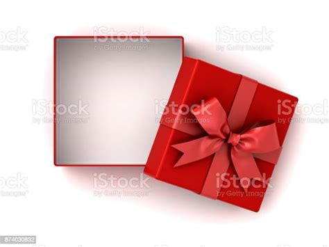 레드 리본 활 그림자와 흰색 배경에 고립 된 상자에 빈 공간을 빨간 선물 상자 빨간 선물 상자를 엽니다 선물에 대한 스톡 사진 및 기타 이미지 Istock