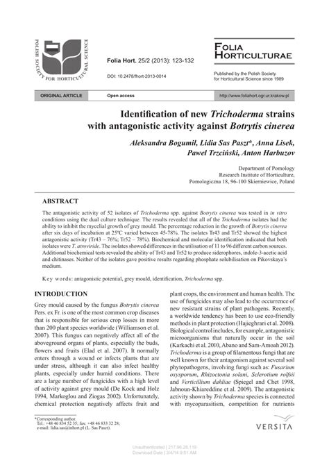 Pdf Identification Of New Trichoderma Strains With Antagonistic Activity Against Botrytis Cinerea