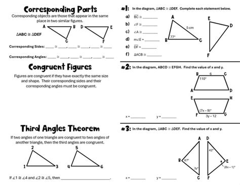 Congruent Figures Corresponding Parts Third Angle Theorem Foldable Notes