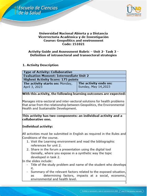 Activity Guide And Assessment Rubric Unit 2 Task 3 Definition Of Intrasectoral And