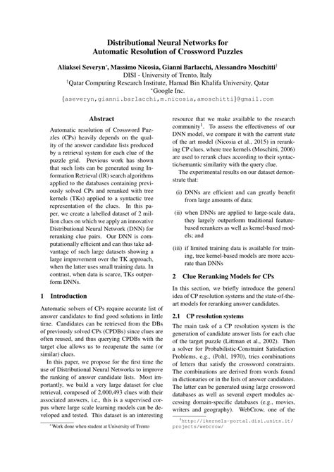 Pdf Distributional Neural Networks For Automatic Resolution Of Crossword Puzzles