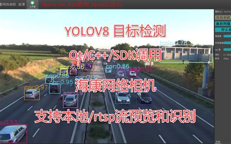 海康网络相机sdk调用yolo目标检测：cqt，yolo目标检测，支持阈值nms等设置，实时查看识别速度和帧率，rtsp流地址和本地视频流地址。