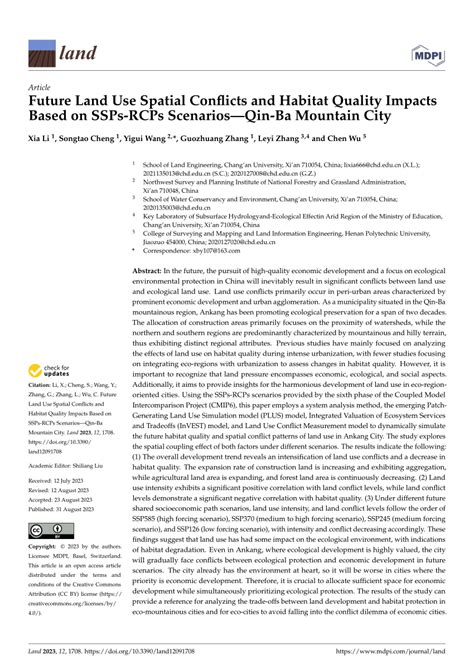 Pdf Future Land Use Spatial Conflicts And Habitat Quality Impacts Based On Ssps Rcps Scenarios