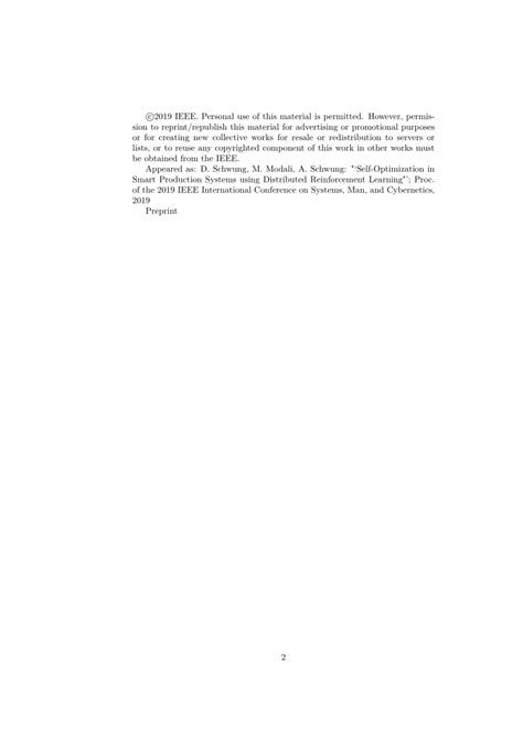Pdf Self Optimization In Smart Production Systems Using Distributed Reinforcement Learning