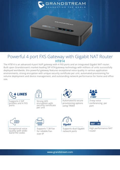 Grandstream Gs Ht814 4 Port Ata With 4 Fxs Ports And Gigabit Nat Router Voip Phone And Device At