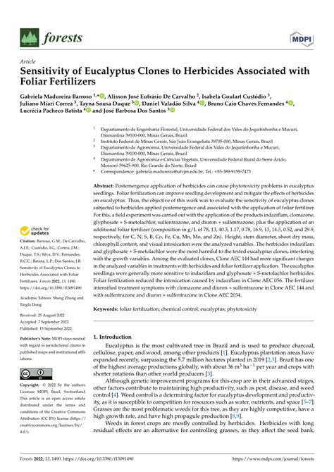 Pdf Sensitivity Of Eucalyptus Clones To Herbicides Associated With