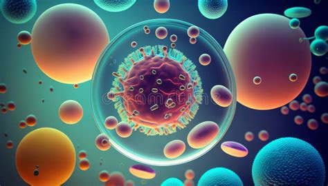 A Macro Shot Of Various Types Of Microbes Including Virus Cells And Bacteria On An Abstract