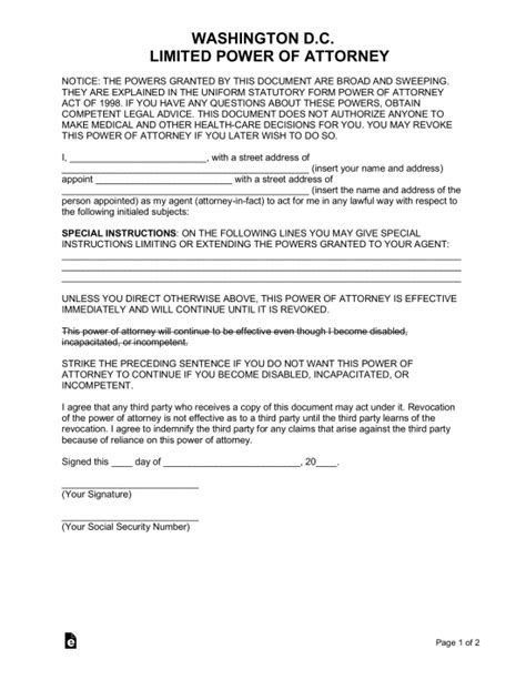 Free Washington Dc Vehicle Power Of Attorney Form Dmv Vspa 01 Pdf