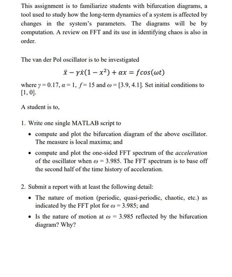 Solved Need Matlab Codes For Bifurcation Also Include Fft