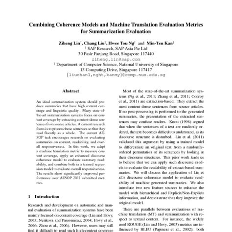 Combining Coherence Models And Machine Translation Evaluation Metrics For Summarization
