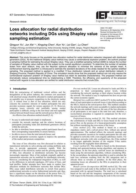 Pdf Loss Allocation For Radial Distribution Networks Including Dgs Using Shapley Value