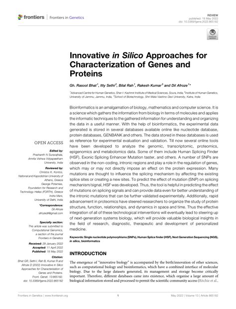 Pdf Innovative In Silico Approaches For Characterization Of Genes And Proteins