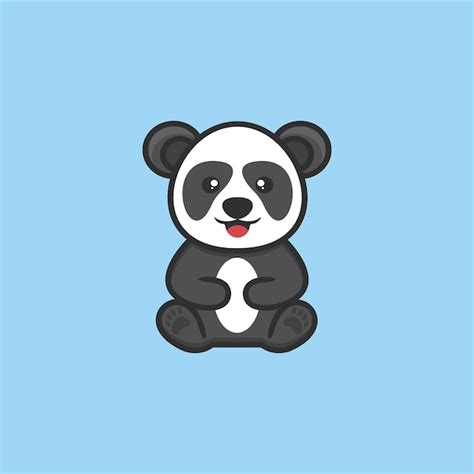 파란색 배경의 판다 곰 만화 캐릭터 프리미엄 벡터