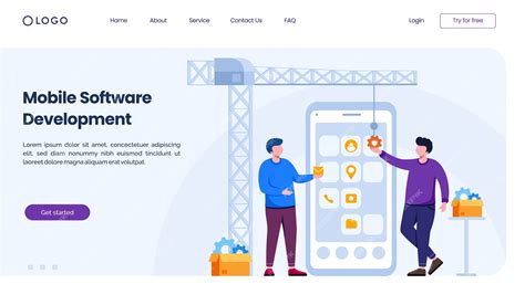 premium vector mobile software development landing page website illustration template