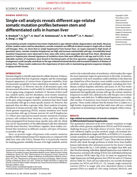 Single Cell Analysis Reveals Different Age Related Somatic Mutation Profiles Between Stem And