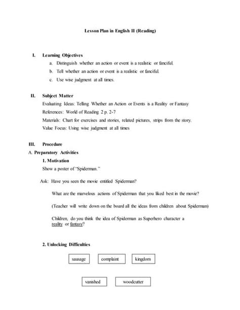 Lesson Plan For Preposition Pdf
