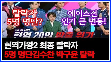 현역가왕2 최종 탈락자 5명 명단 에이스전 무대 인기 큰 변동 김수찬 박구윤 탈락 에이스전 결과는 Youtube