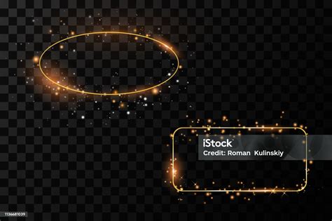 조명 효과와 벡터 황금 프레임입니다 빛나는 사각형 배너입니다 검은 투명 배경에 고립 벡터 일러스트 레이 션 Eps 10 0명에 대한 스톡 벡터 아트 및 기타 이미지 Istock