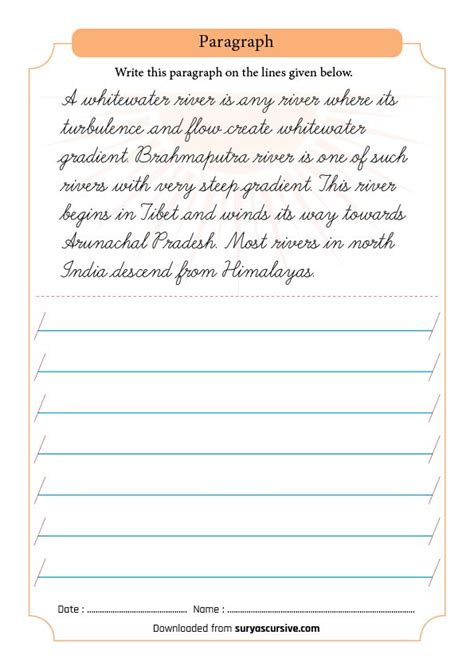 Whitewater River Passage In Cursive Writing 1 Lined Worksheet PDF