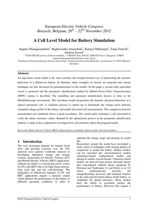 Pdf A Cell Level Model For Battery Simulation
