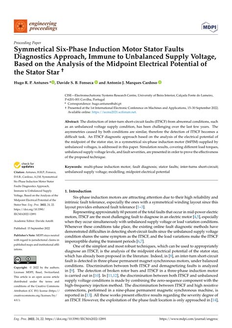 Pdf Symmetrical Six Phase Induction Motor Stator Faults Diagnostics Approach Immune To