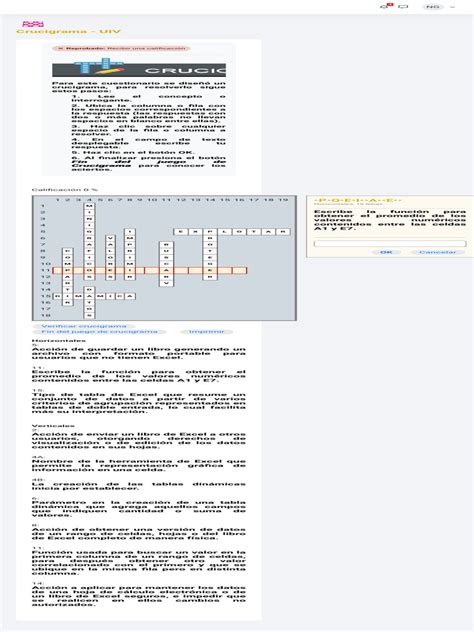 Crucigrama De Excel Desafío Y Aprendizaje Pdf Microsoft Excel Software
