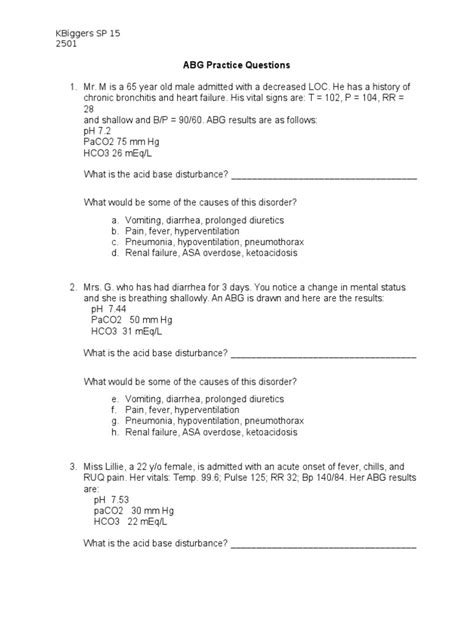 Abg Practice Questions Medicine Diseases And Disorders