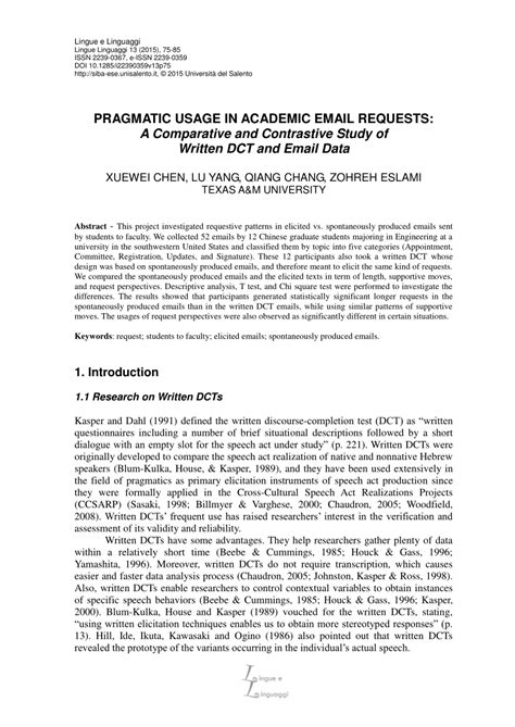 Pdf Pragmatic Usage In Academic Email Requests Comparing Written Dct