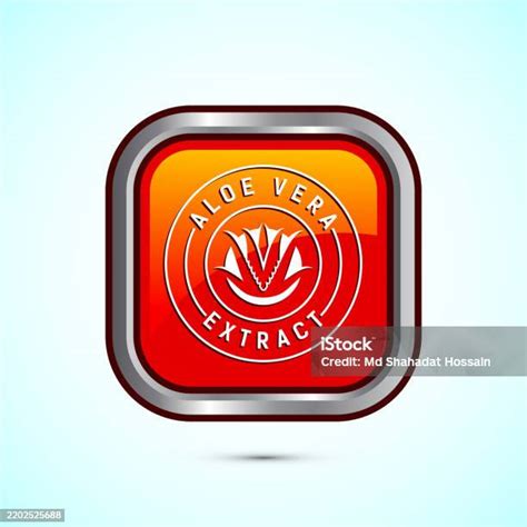 알로에 베라 추출물 아이콘 디자인 그림 제품 포장을 위한 알로에 베라 배지 라벨 오렌지 컬러 스퀘어 버튼 디자인 건강관리와 의술에 대한 스톡 벡터 아트 및 기타 이미지