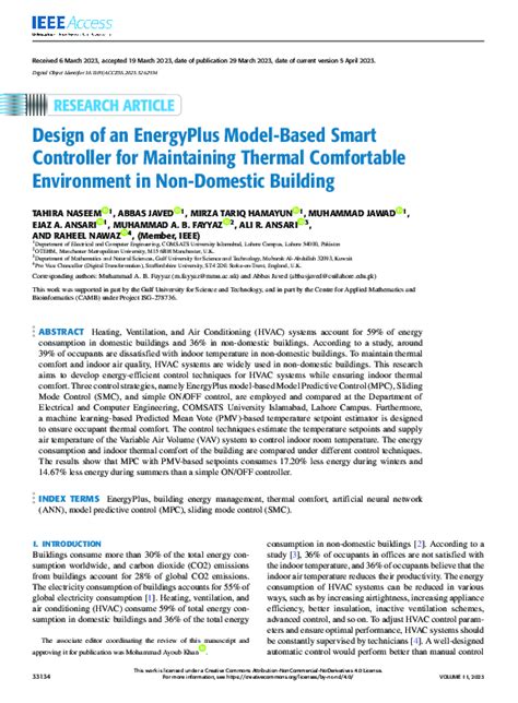 Pdf Design Of An Energyplus Model Based Smart Controller For Maintaining Thermal Comfortable