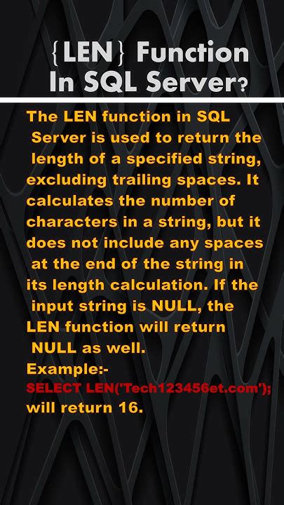 Len Function In Sql Server Sqlserver Sql Youtube