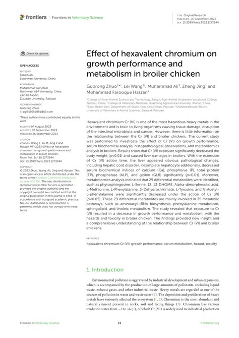 Pdf Effect Of Hexavalent Chromium On Growth Performance And Metabolism In Broiler Chicken