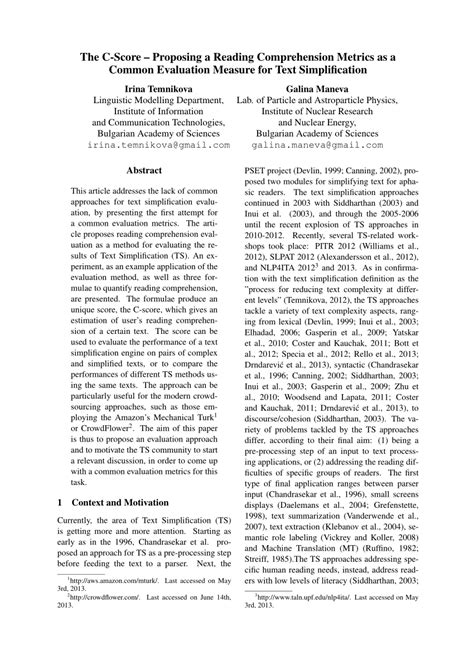 Pdf The C Score Proposing A Reading Comprehension Metrics As A
