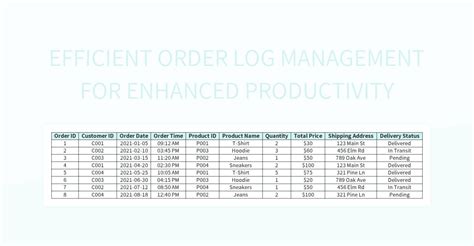 Efficient Order Log Management For Enhanced Productivity Excel Template