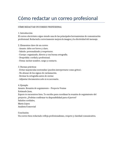 Cómo Redactar Un Correo Profesional Pdf