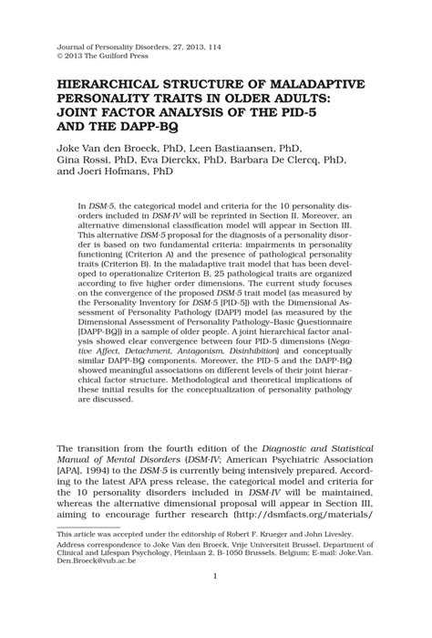Pdf Hierarchical Structure Of Maladaptive Personality Traits In Older Adults Joint Factor