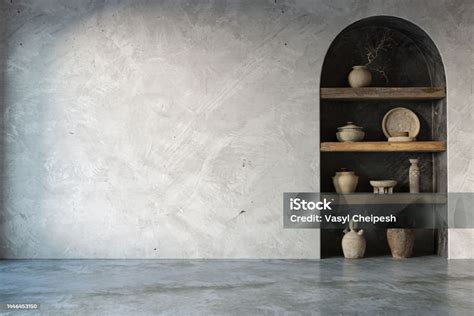 아치 벽 배경에 와비 사비 인테리어 디자인 벽 모형 개념 3d 렌더링 와비 사비에 대한 스톡 사진 및 기타 이미지 와비 사비 가정의 방 실내 Istock