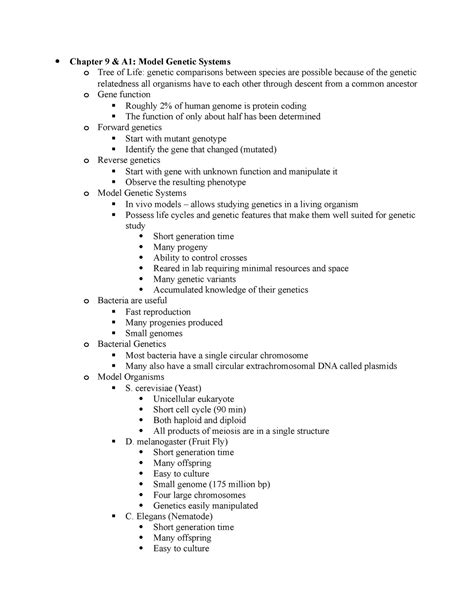 MCB 2410 Molecular Genetics Chapter 9 A1 Model Genetic Systems O Tree Of Life Genetic