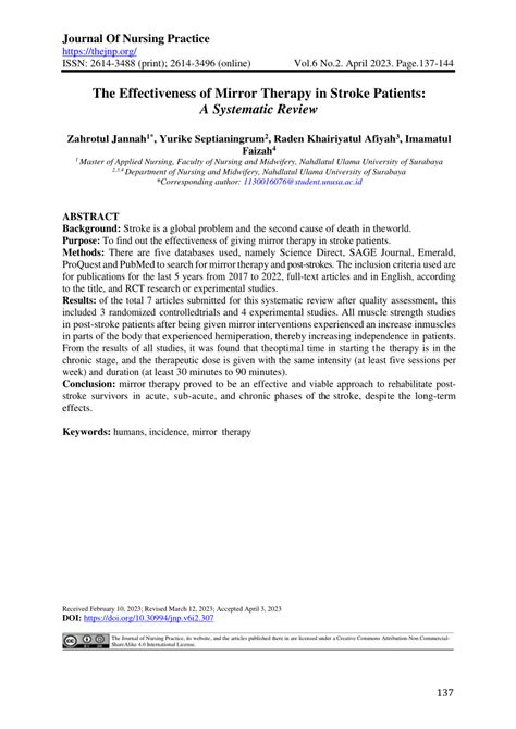 Pdf The Effectiveness Of Mirror Therapy In Stroke Patients A Systematic Review