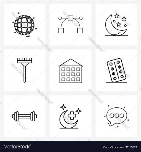 9 Interface Line Icon Set Modern Symbols Vector Image