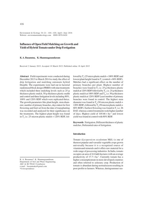Pdf Influence Of Open Field Mulching On Growth And Yield Of Hybrid