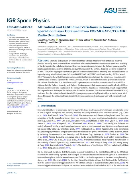 Pdf Altitudinal And Latitudinal Variations In Ionospheric Sporadic‐e Layer Obtained From