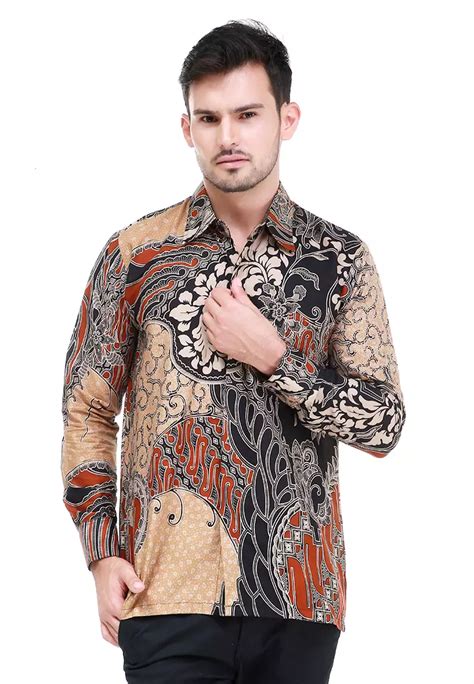 Jual Hamlin Dwan Kemeja Batik Pria Floral Atasan Formal Longsleeve Shirt Material Cotton