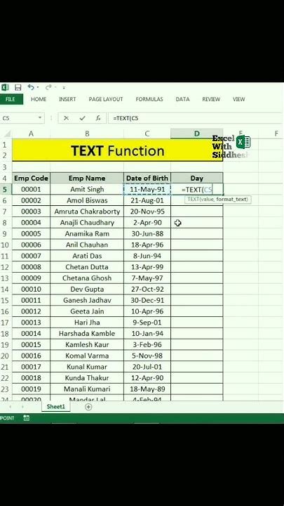 convert date into day format using text function excel tips and tricks youtube
