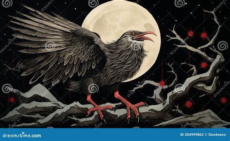 Tengu Haunted By The Moon Unique Yokai Illustrations In The Style Of