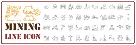 Mining Line Icon Set Extraction Of Minerals In The Mine And Surface Linear Icons Coal Line
