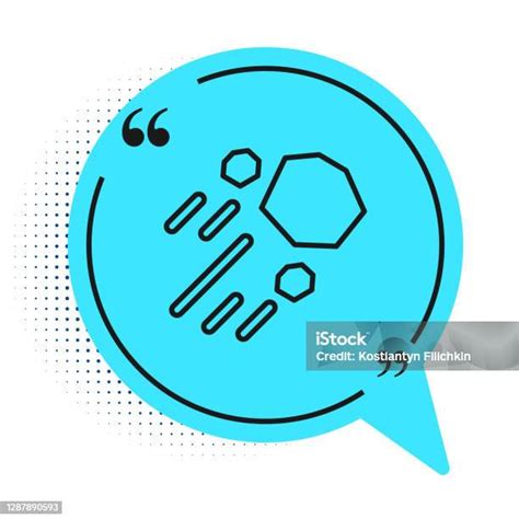 흰색 배경에 격리 된 검은 줄 플라잉 스톤 아이콘 파란색 음성 버블 기호입니다 벡터 검은색에 대한 스톡 벡터 아트 및 기타 이미지 검은색 계시록 과학 Istock